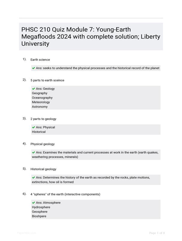 PHSC 210 Quiz Module 7: Young-Earth Megafloods 2024 With Complete ...