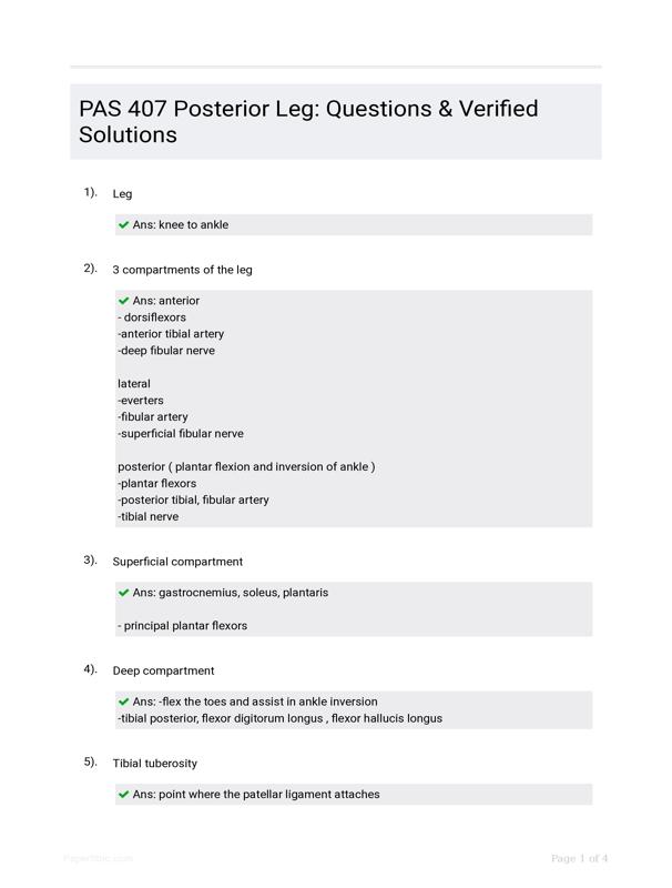 PAS 407 Posterior Leg: Questions & Verified Solutions
