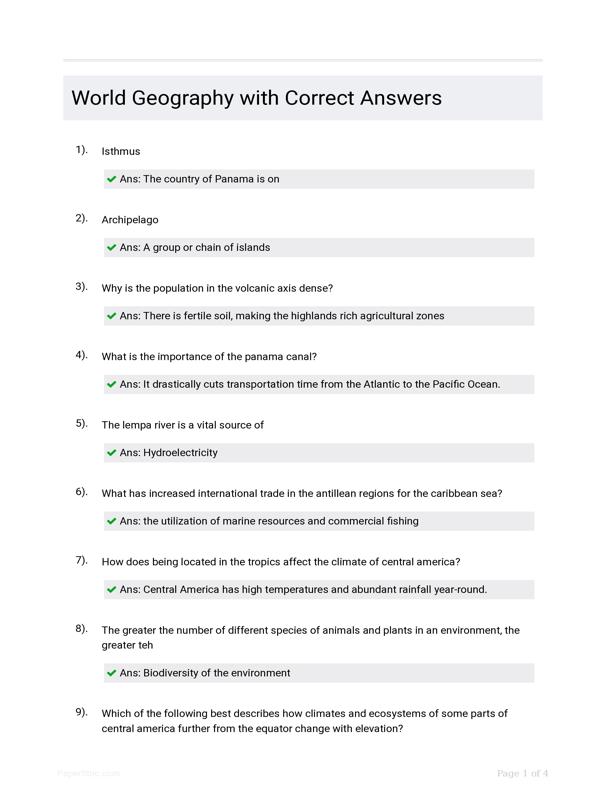 World Geography With Correct Answers