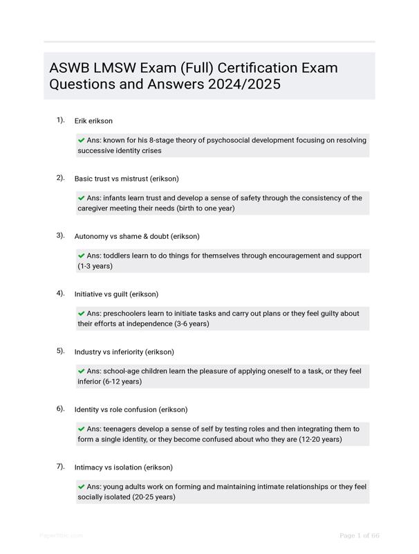 ASWB LMSW Exam (Full) Certification Exam Questions And Answers 2024/2025