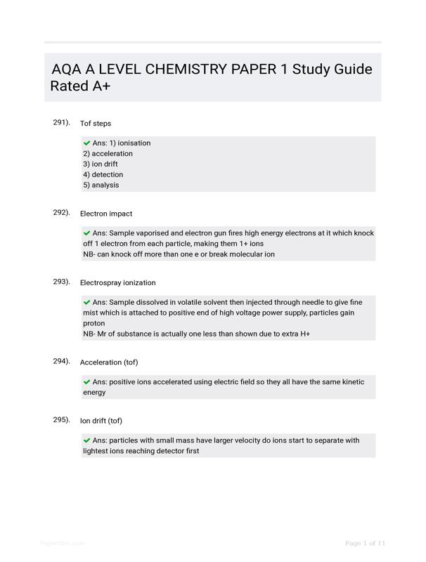 AQA A LEVEL CHEMISTRY PAPER 1 Study Guide Rated A+