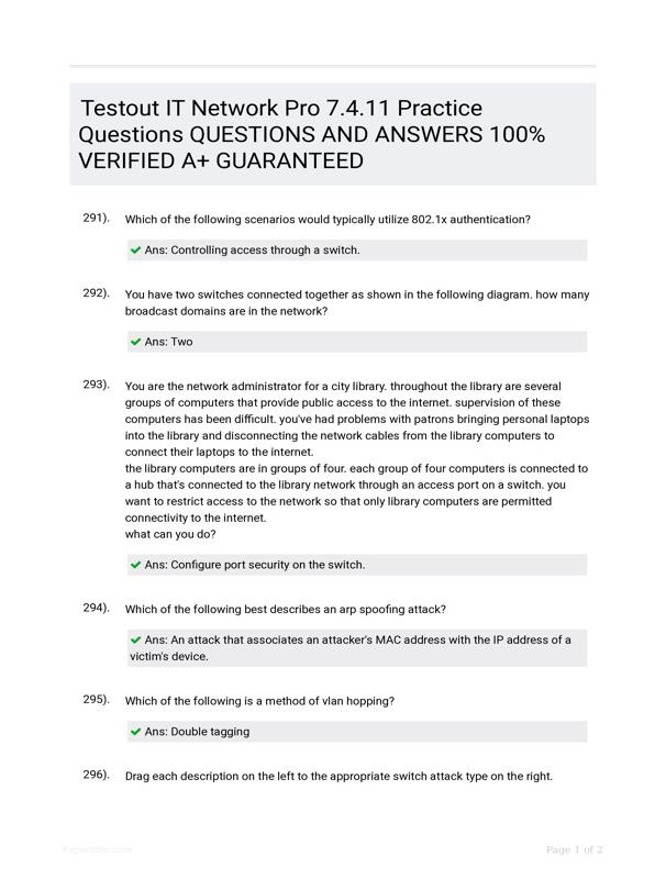 Testout IT Network Pro 7.4.11 Practice Questions QUESTIONS AND ANSWERS ...