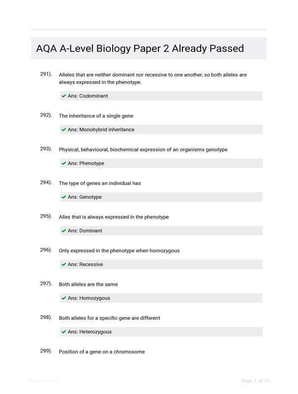 AQA A-Level Biology Paper 2 Already Passed