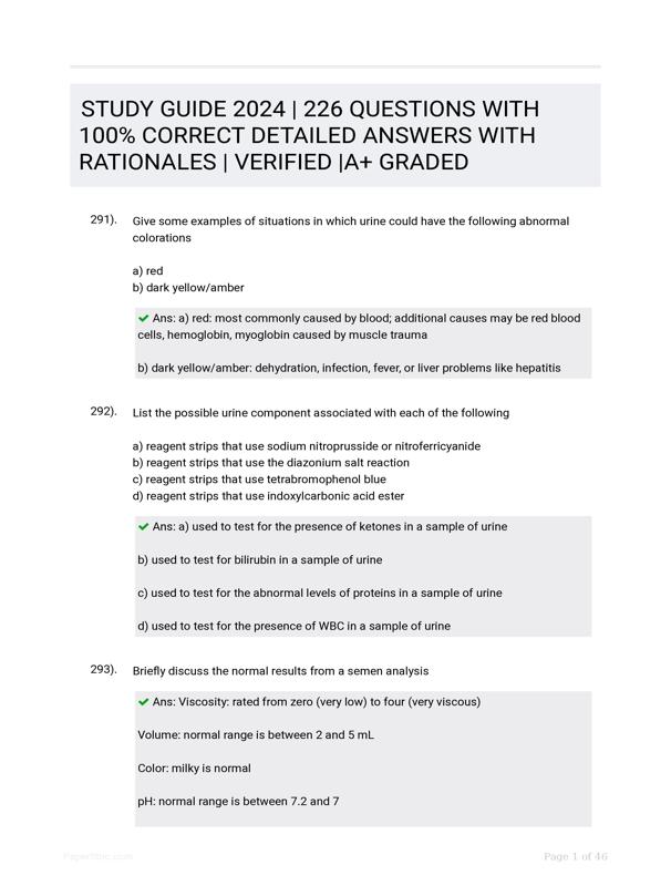 STUDY GUIDE 2024 | 226 QUESTIONS WITH 100% CORRECT DETAILED ANSWERS ...