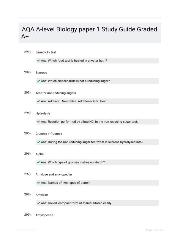 AQA A-level Biology Paper 1 Study Guide Graded A+