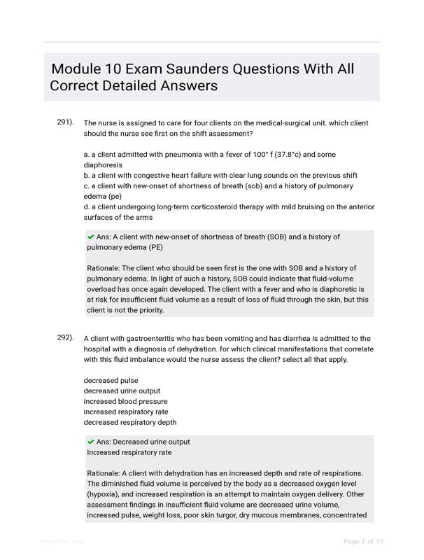 Module 10 Exam Saunders Questions With All Correct Detailed Answers