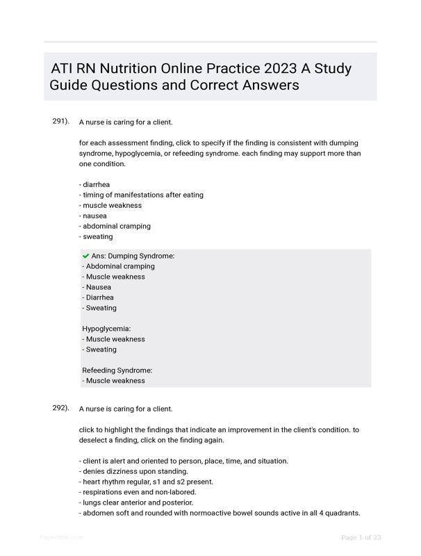 ATI RN Nutrition Online Practice 2023 A Study Guide Questions And ...
