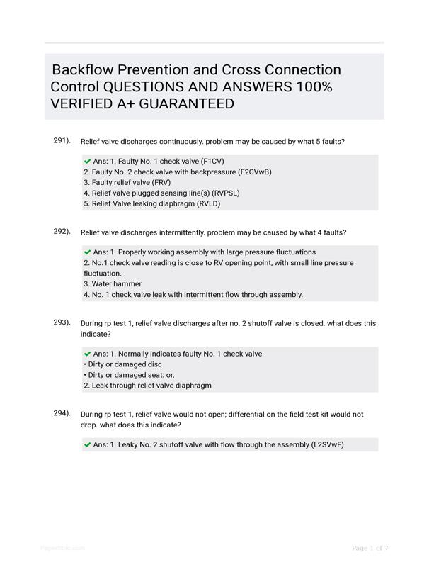 Backflow Prevention And Cross Connection Control QUESTIONS AND ANSWERS ...