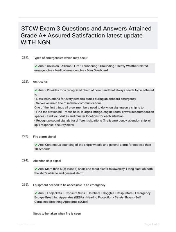 STCW Exam 3 Questions And Answers Attained Grade A+ Assured ...