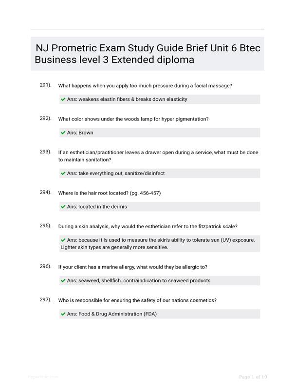 NJ Prometric Exam Study Guide Brief Unit 6 Btec Business Level 3 ...