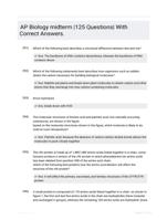 AP Biology Midterm |125 Questions| With Correct Answers.