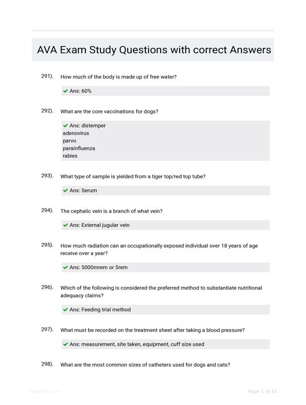 AVA Exam Study Questions With Correct Answers