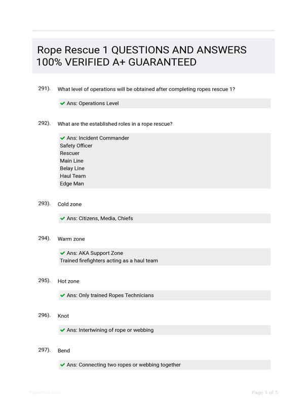 Rope Rescue 1 QUESTIONS AND ANSWERS 100% VERIFIED A+ GUARANTEED