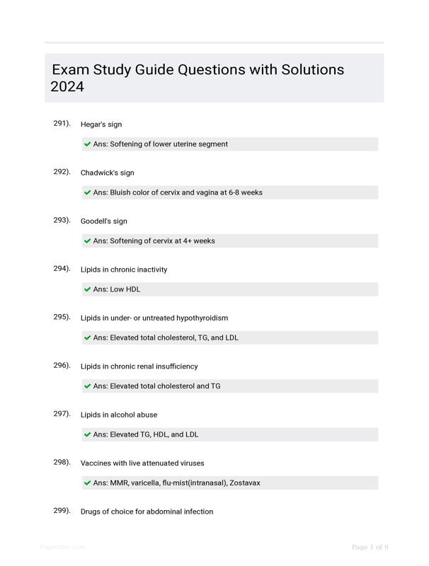 Exam Study Guide Questions With Solutions 2024
