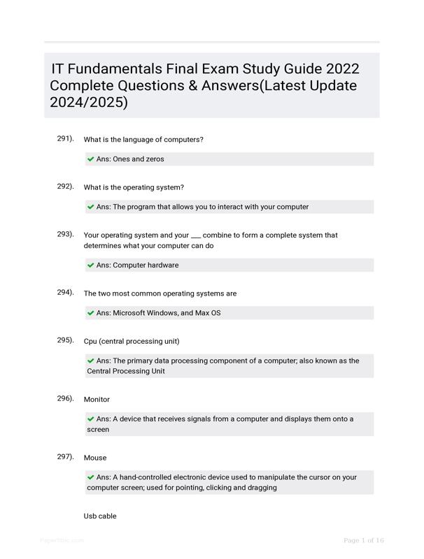 IT Fundamentals Final Exam Study Guide 2022 Complete Questions ...