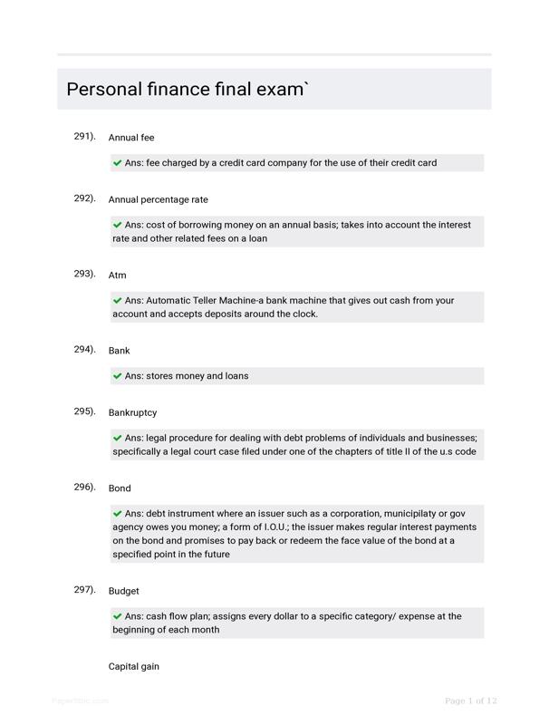 Personal Finance Final Exam`