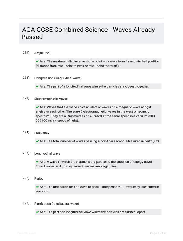 AQA GCSE Combined Science - Waves Already Passed