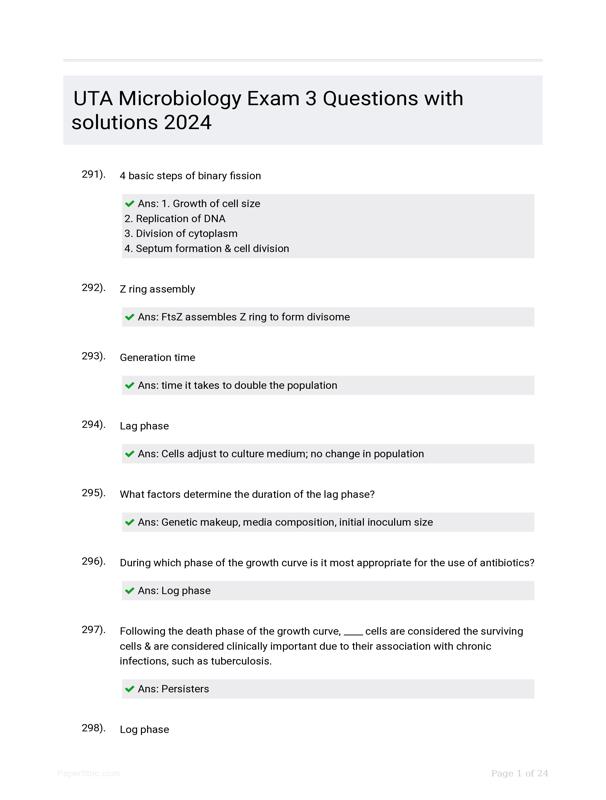 UTA Microbiology Exam 3 Questions With Solutions 2024