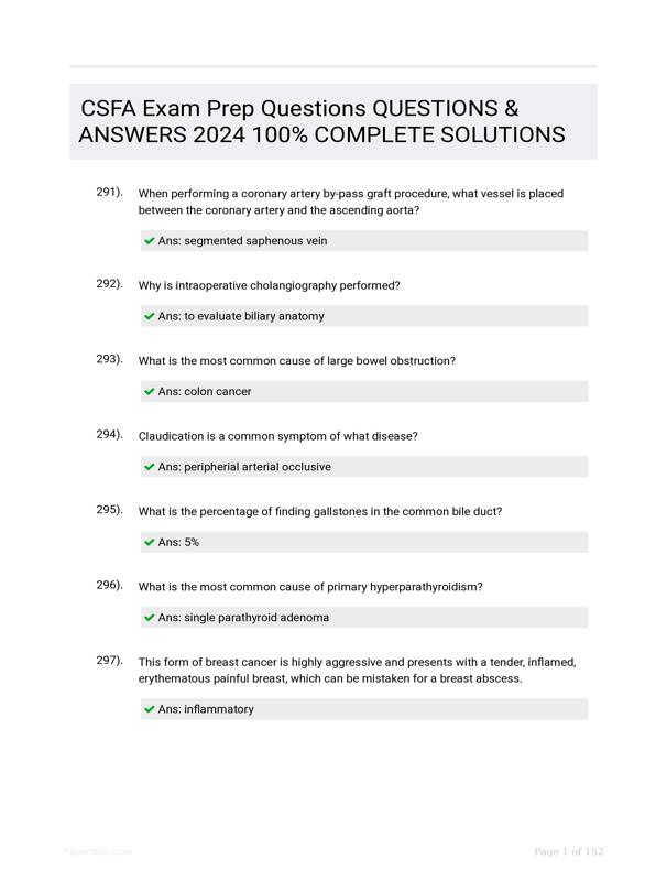CSFA Exam Prep Questions QUESTIONS & ANSWERS 2024 100% COMPLETE SOLUTIONS