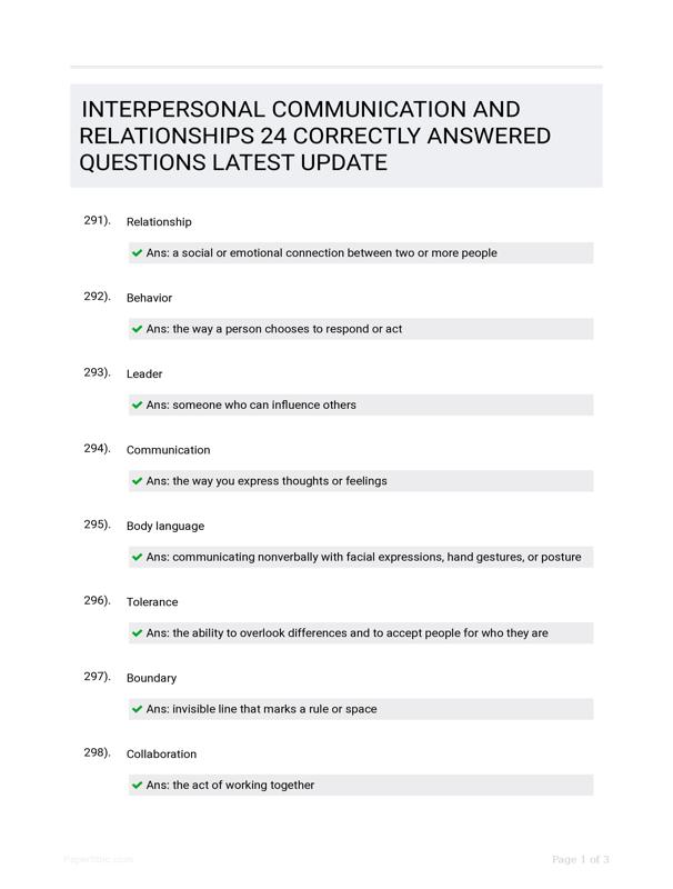 INTERPERSONAL COMMUNICATION AND RELATIONSHIPS 24 CORRECTLY ANSWERED ...