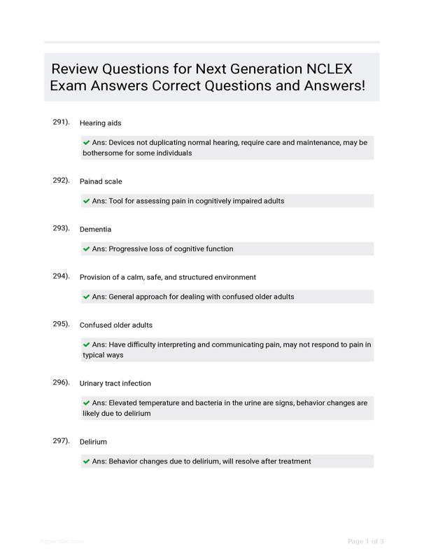 Review Questions For Next Generation NCLEX Exam Answers Correct Questions And Answers!