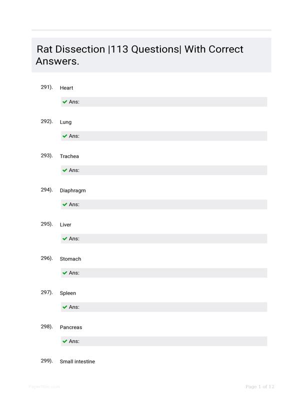 Rat Dissection |113 Questions| With Correct Answers.