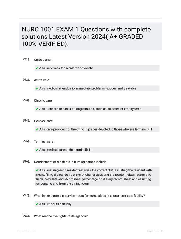 NURC 1001 EXAM 1 Questions With Complete Solutions Latest Version 2024 ...
