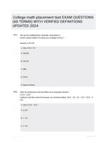 College Math Placement Test EXAM QUESTIONS (60 TERMS) WITH VERIFIED ...