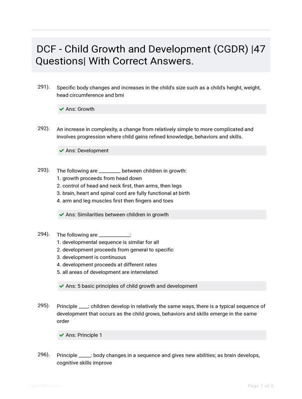 DCF - Child Growth And Development (CGDR) |47 Questions| With Correct ...