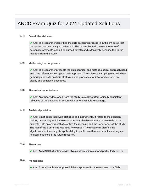 ANCC Exam Quiz For 2024 Updated Solutions