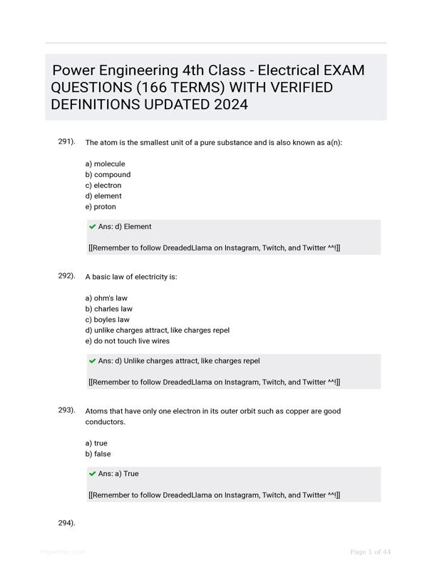 Power Engineering 4th Class - Electrical EXAM QUESTIONS (166 TERMS ...