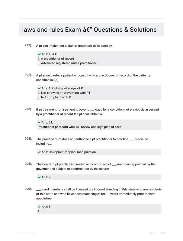Laws And Rules Exam - Questions & Solutions
