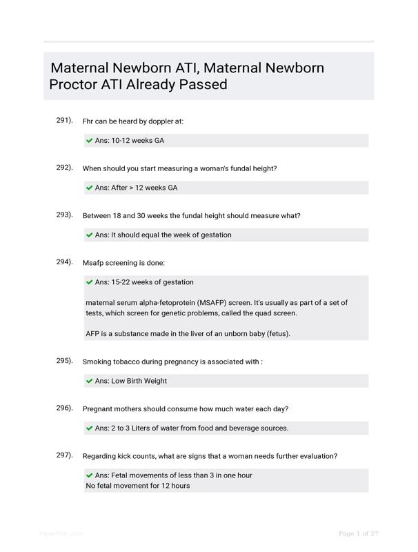 Maternal Newborn ATI, Maternal Newborn Proctor ATI Already Passed