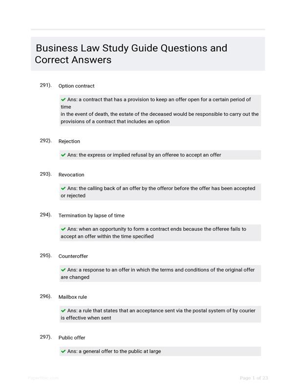 Business Law Study Guide Questions And Correct Answers