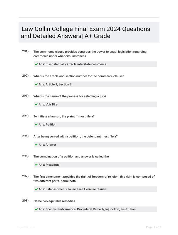 Law Collin College Final Exam 2024 Questions And Detailed Answers| A+ Grade