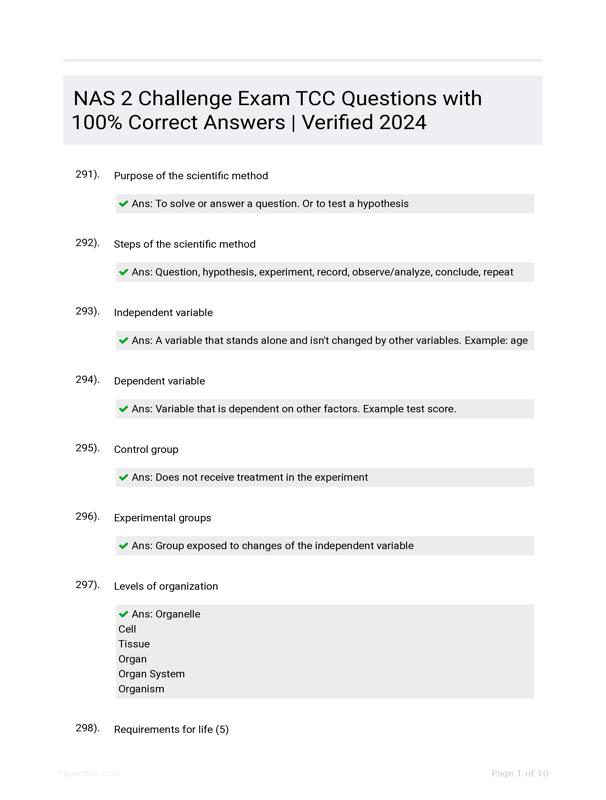 NAS 2 Challenge Exam TCC Questions With 100% Correct Answers | Verified ...