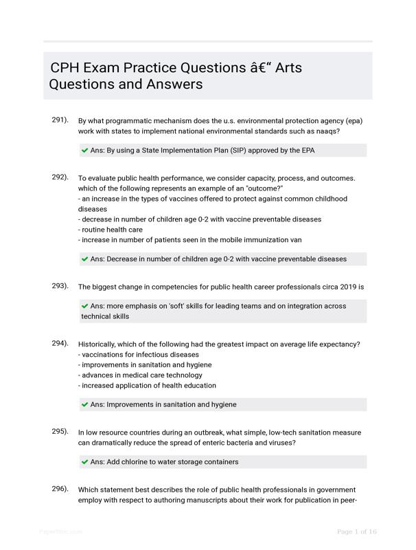 CPH Exam Practice Questions - Arts Questions And Answers