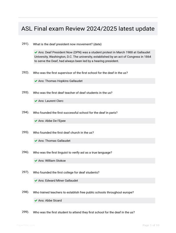 ASL Final Exam Review 2024/2025 Latest Update