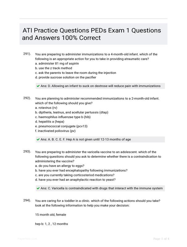 ATI Practice Questions PEDs Exam 1 Questions And Answers 100% Correct
