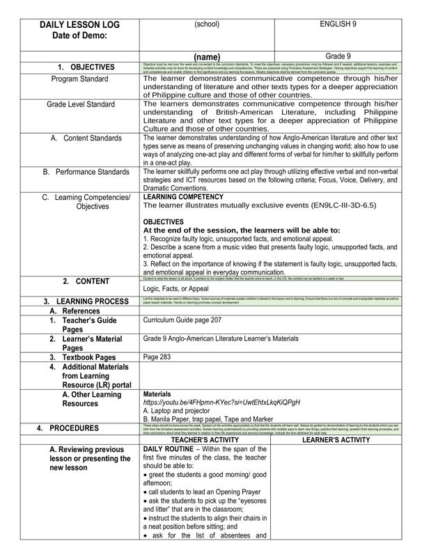 Logical Fallacies Semi-Detailed Lesson Plan