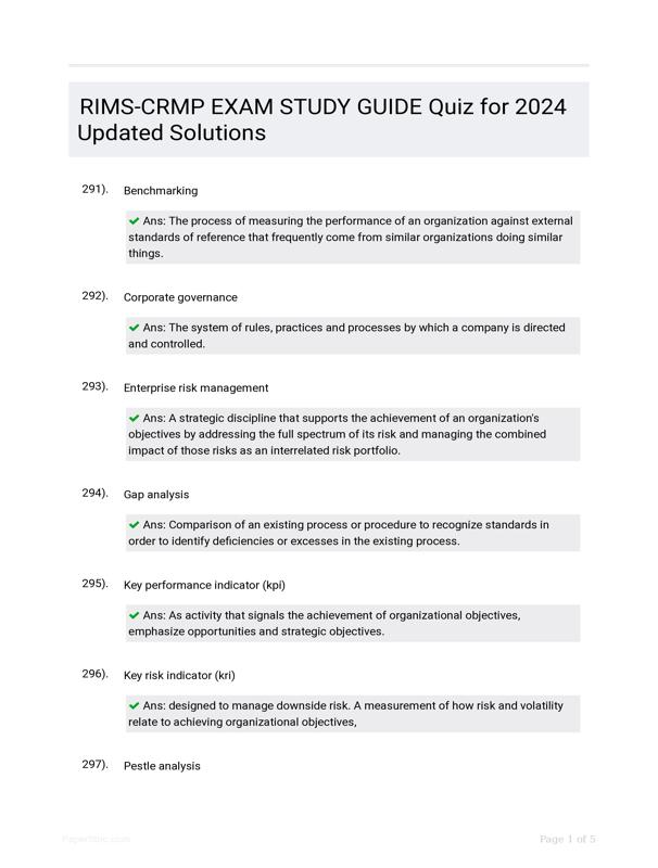 RIMS-CRMP EXAM STUDY GUIDE Quiz For 2024 Updated Solutions