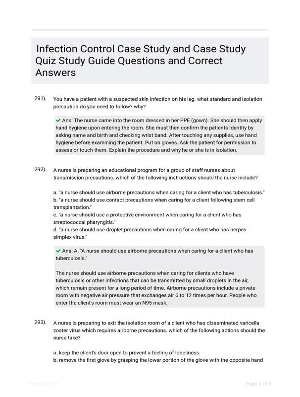 Infection Control Case Study And Case Study Quiz Study Guide Questions ...