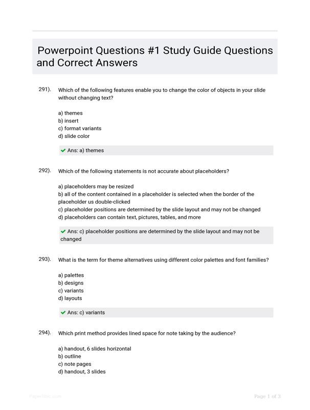 Powerpoint Questions #1 Study Guide Questions And Correct Answers