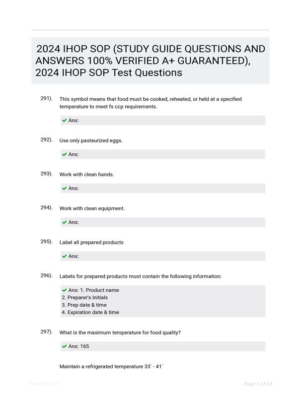 2024 IHOP SOP (STUDY GUIDE QUESTIONS AND ANSWERS 100% VERIFIED A+ GUARANTEED), 2024 IHOP SOP ...