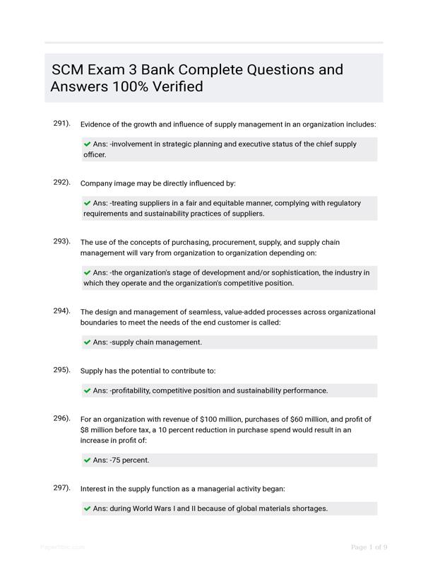SCM Exam 3 Bank Complete Questions And Answers 100% Verified