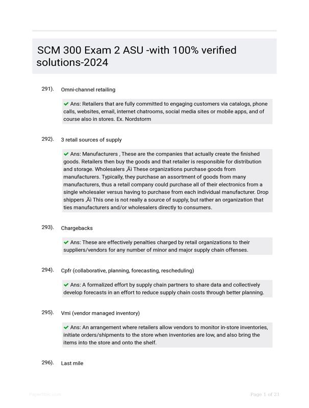 SCM 300 Exam 2 ASU -with 100% Verified Solutions-2024