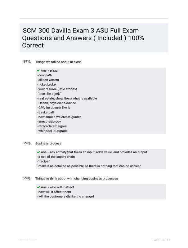 SCM 300 Davilla Exam 3 ASU Full Exam Questions And Answers ( Included ...