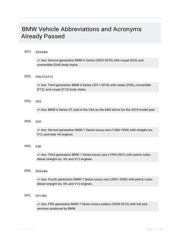 BMW Vehicle Abbreviations And Acronyms Already Passed