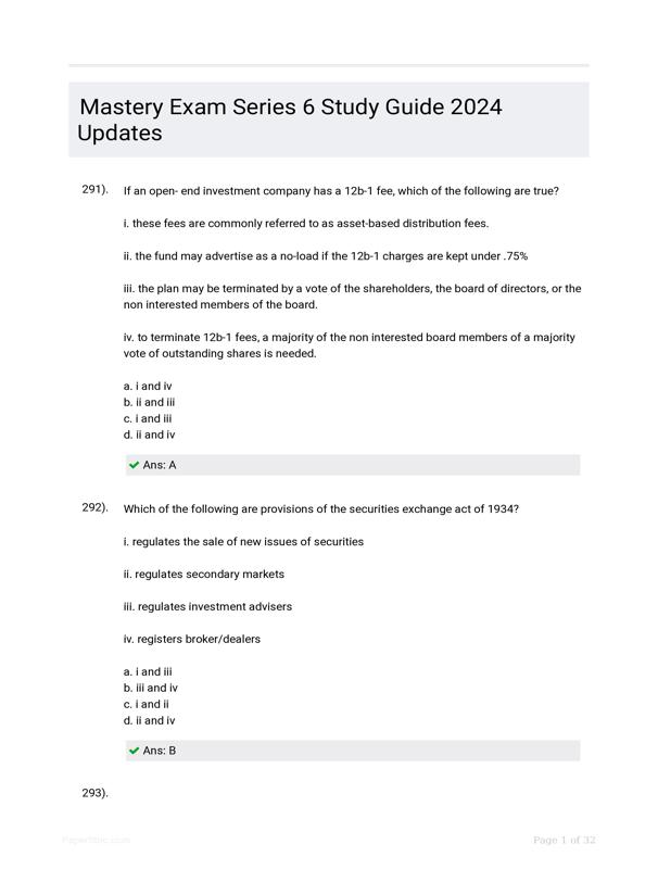 Mastery Exam Series 6 Study Guide 2024 Updates