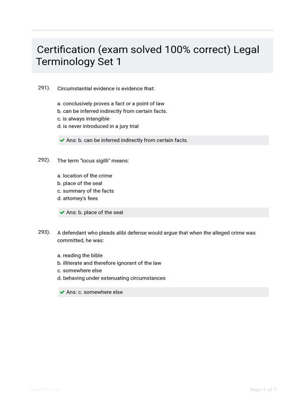 Certification (exam Solved 100% Correct) Legal Terminology Set 1